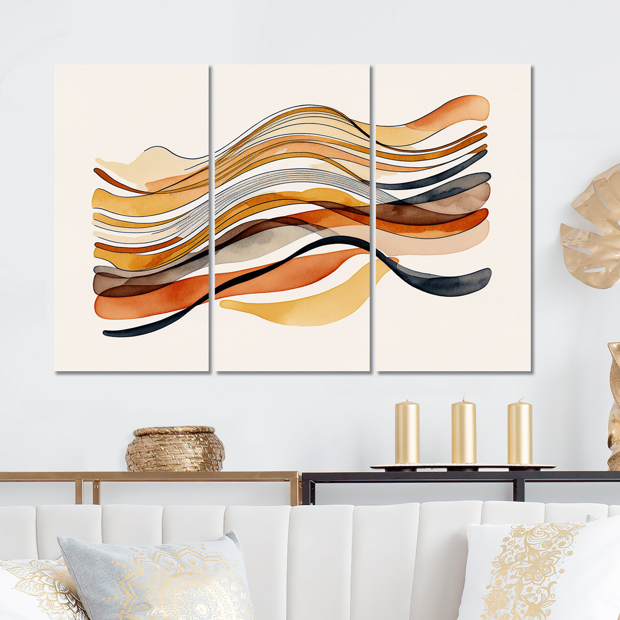 Ivy Bronx Donnabel Burnt Orange Waves Abstract I - 3 Piece Print on Canvas - Wayfair Canada